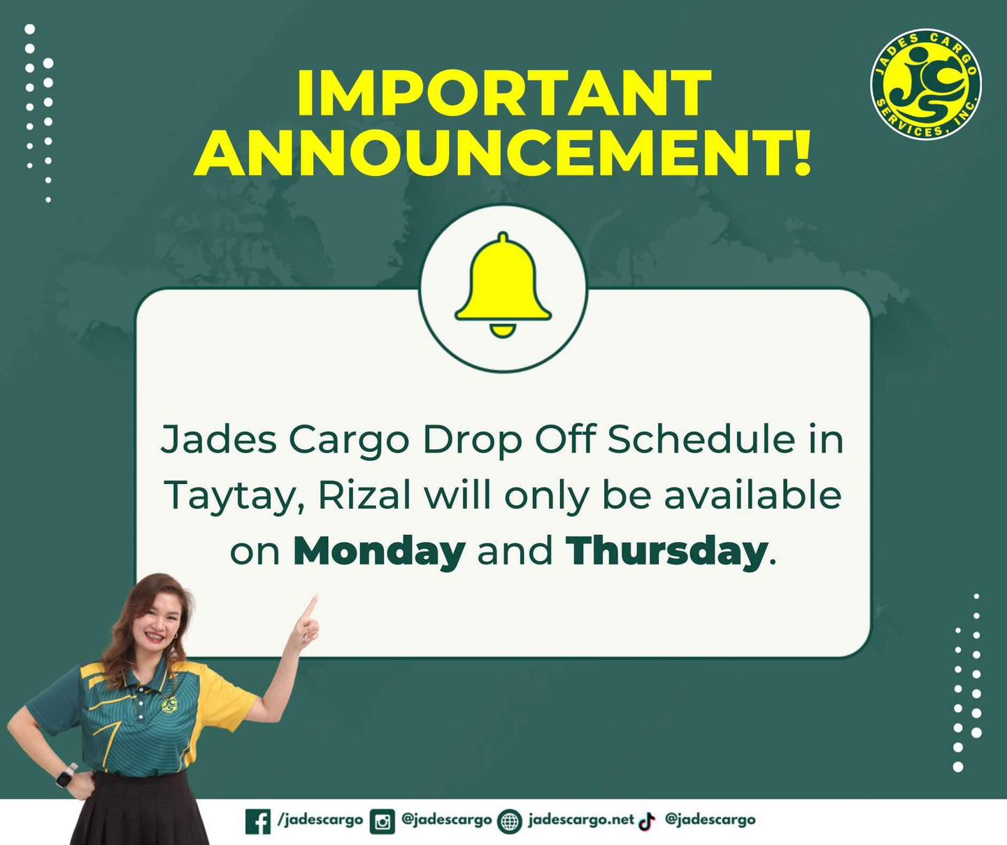 ANNOUNCEMENT: Jades Cargo Taytay, Rizal drop-off schedule will now be ...