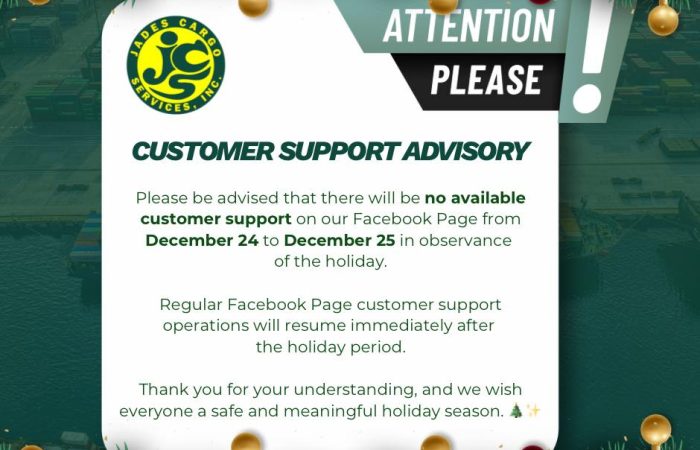 Customer Support Advisory | Holiday Notice Please be advised that Jades ...